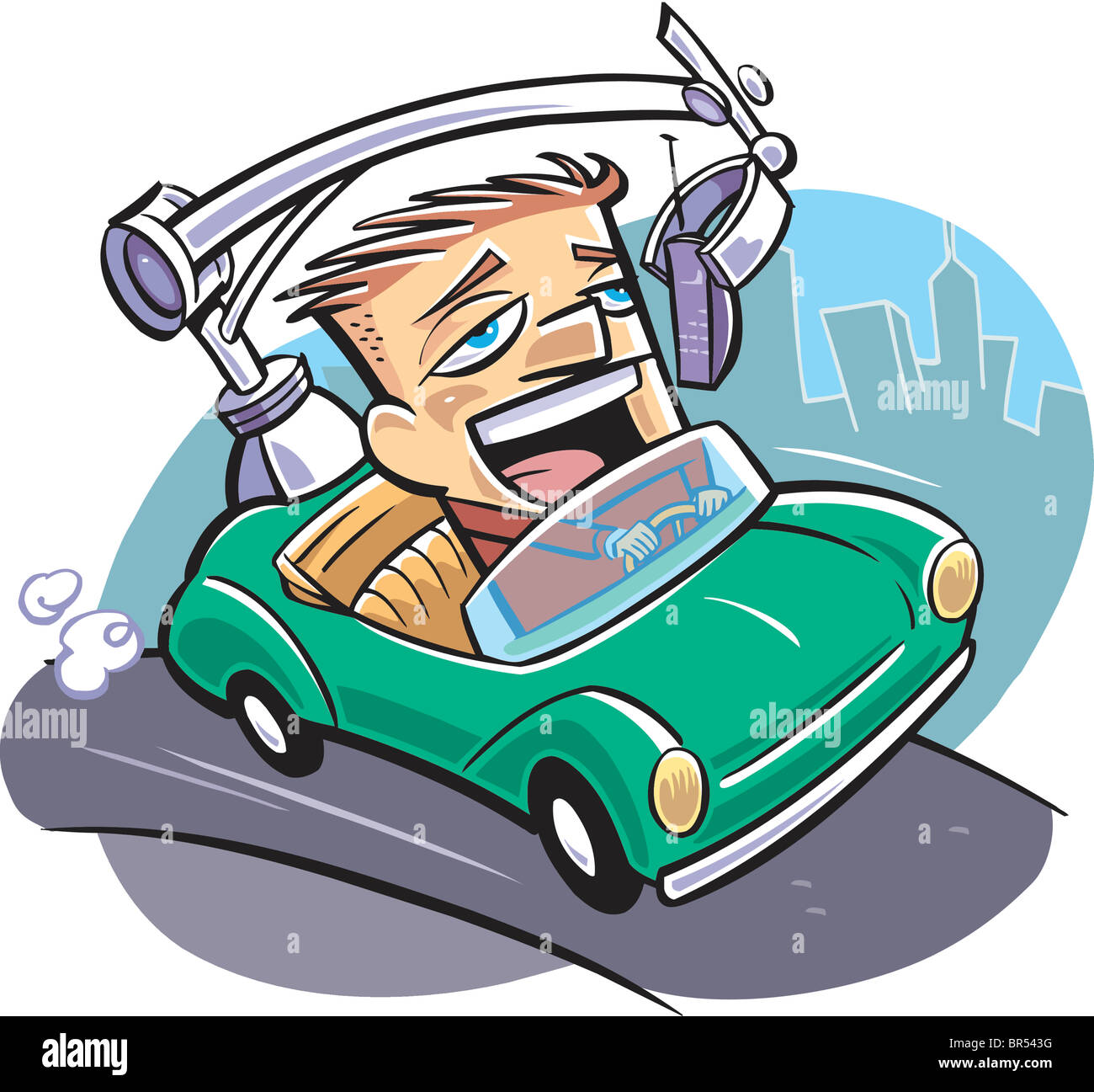 Cartoon Illustration Businessman Driving Car Stock Photos & Cartoon ...