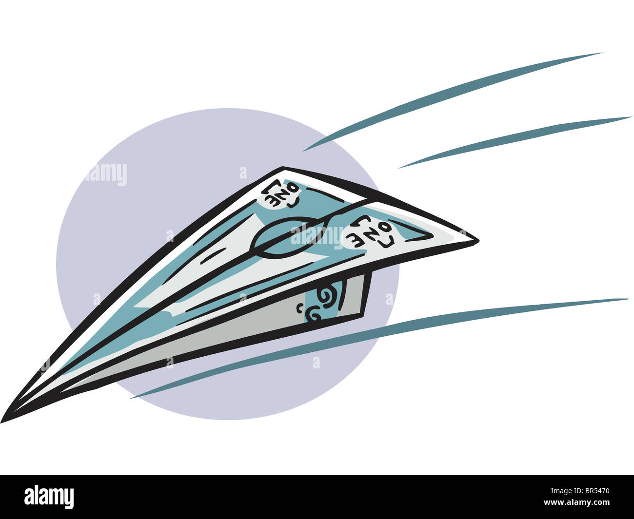 Illustration of a money airplane flying Stock Photo - Alamy