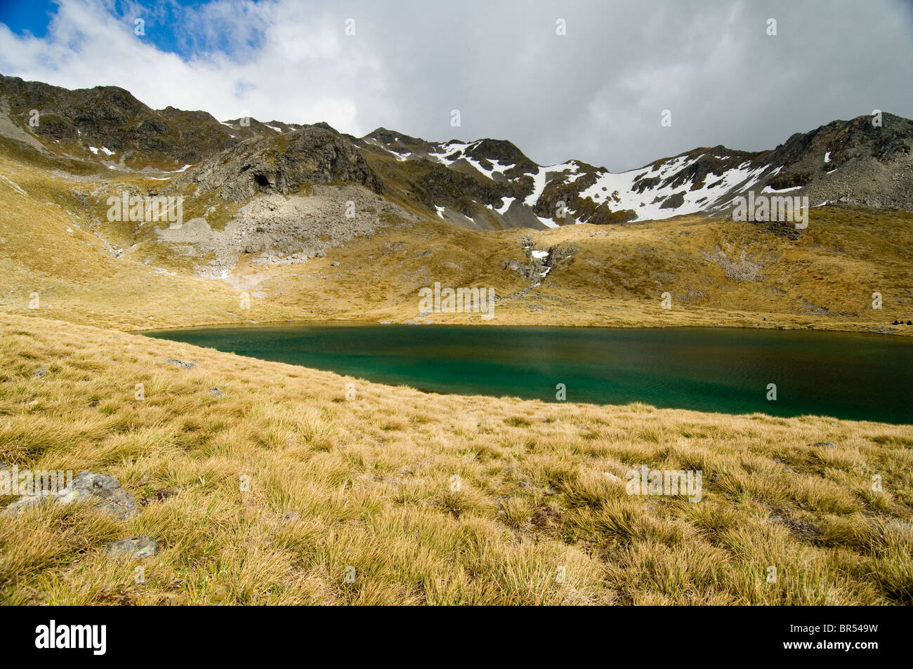 New Zealand, South Island, Arthurs Pass National Park. Small tarn in ...
