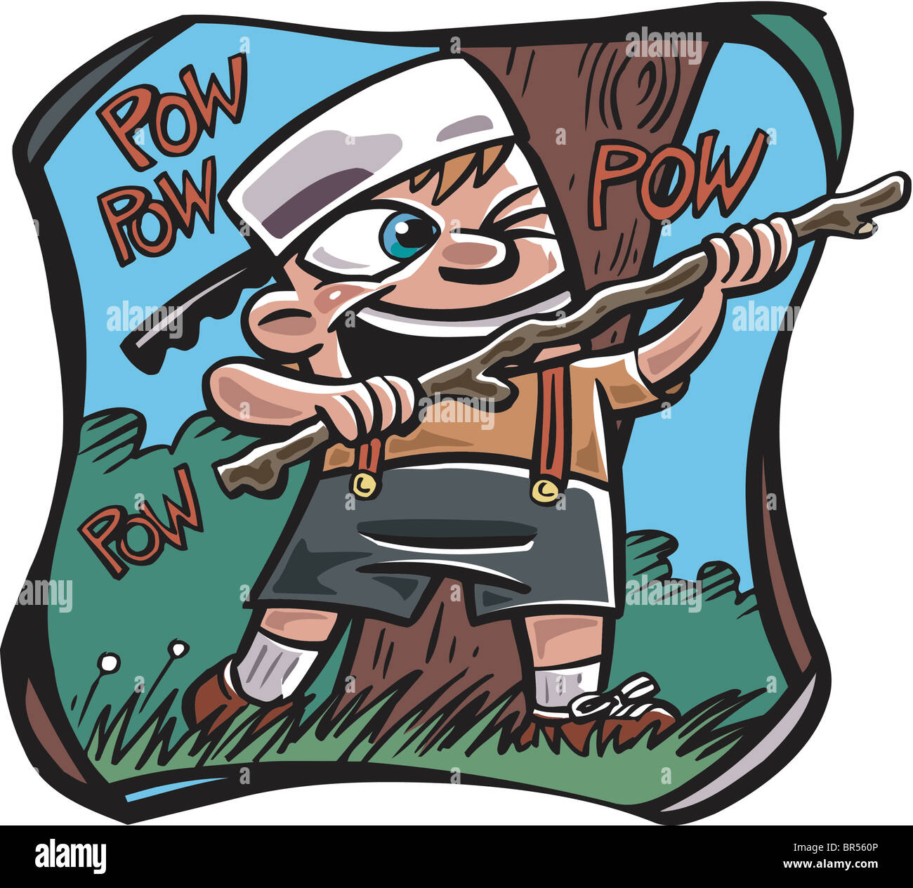 A young boy playing with a stick turned into a mock gun Stock Photo - Alamy