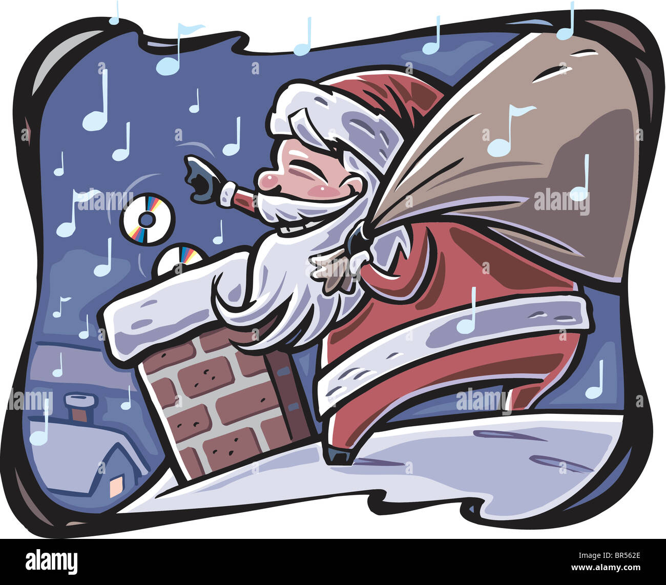 A santa putting CDs down a chimney Stock Photo - Alamy