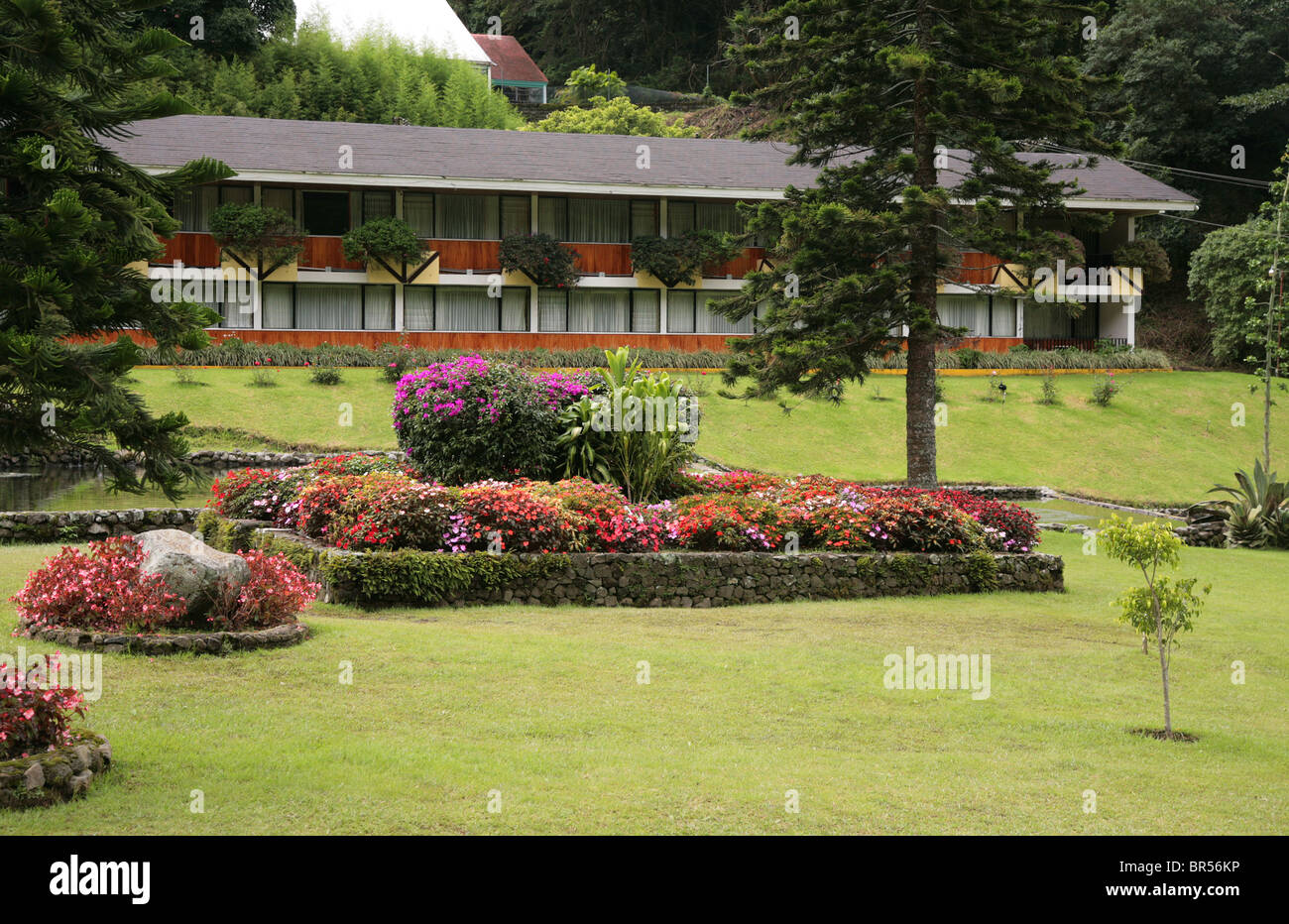 Bambito Hotel at Bambito, Chiriqui, Panama. View of the gardens and ...