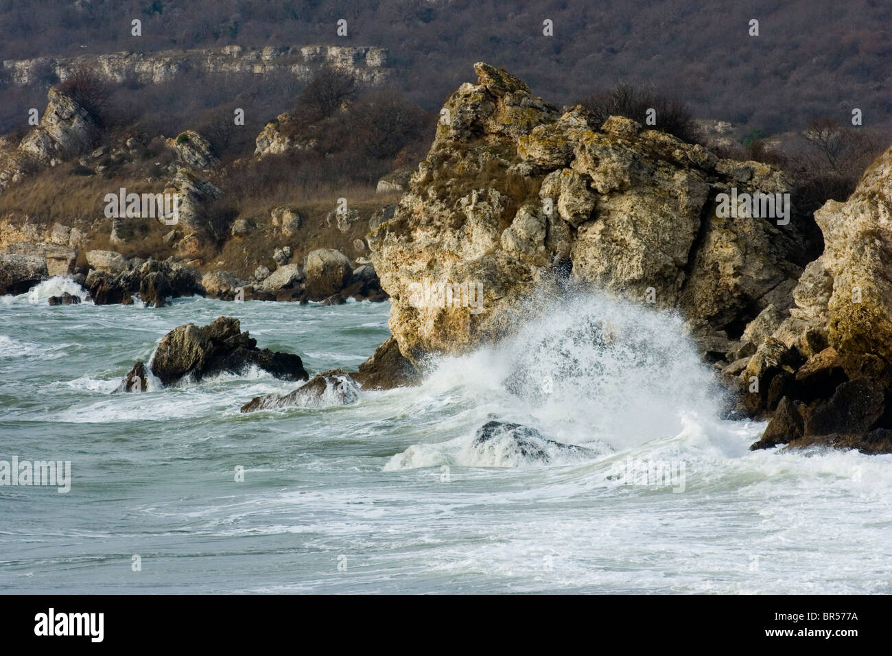 waves splashing on rocks at sea, Northern Black Sea Stock Photo - Alamy