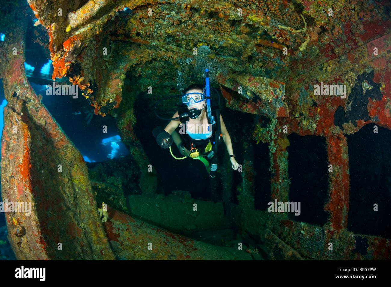 Female teen scuba diver Wreck of the RMS Rhone off the coast of Salt ...