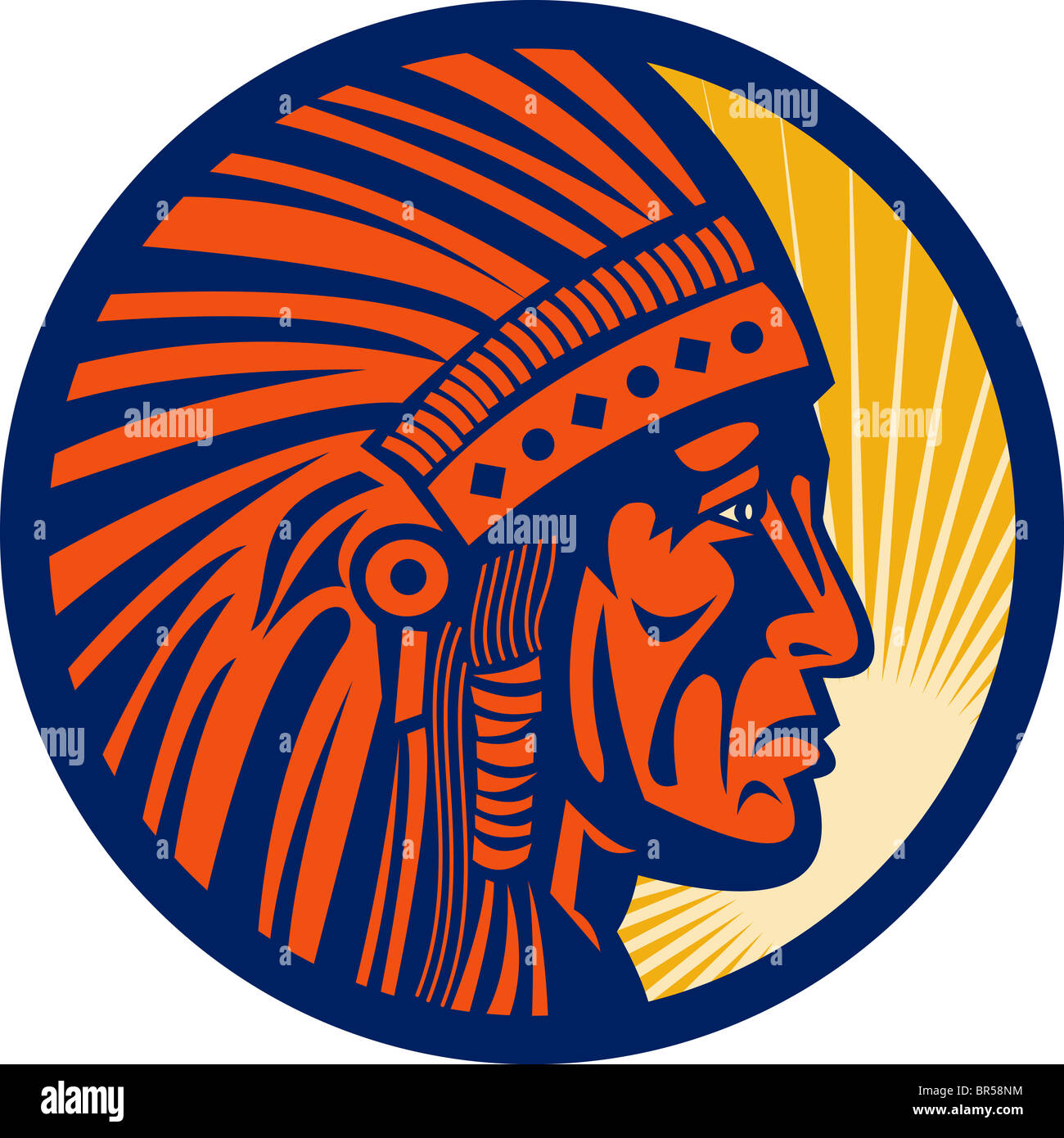 illustration of a native american indian chief warrior side view Stock ...