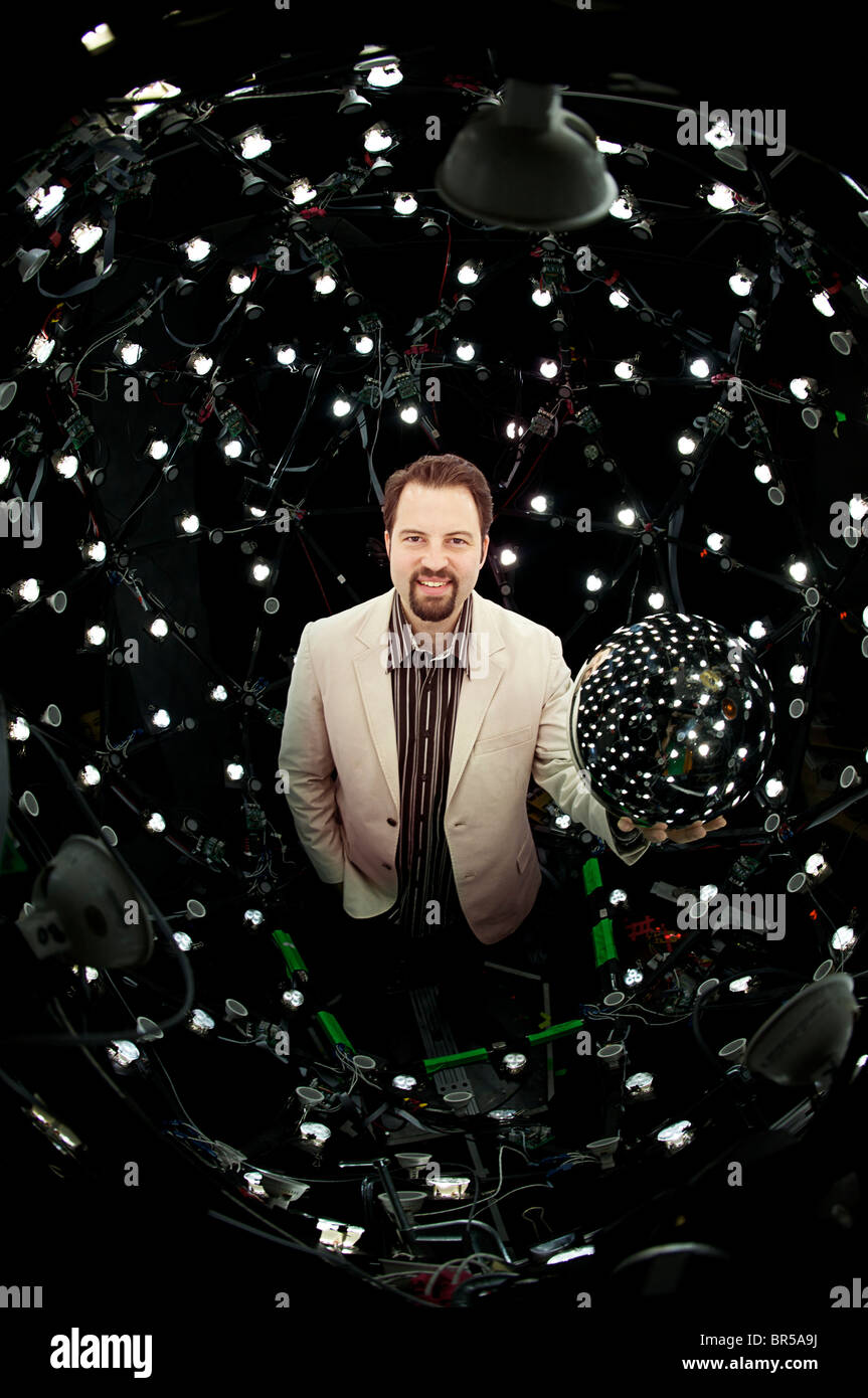 Paul Debevec stands in Light Stage 5 at the USC ICT Graphics Laboratory ...