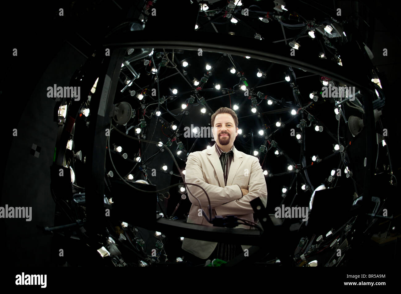 Paul Debevec stands in Light Stage 5 at the USC ICT Graphics Laboratory ...