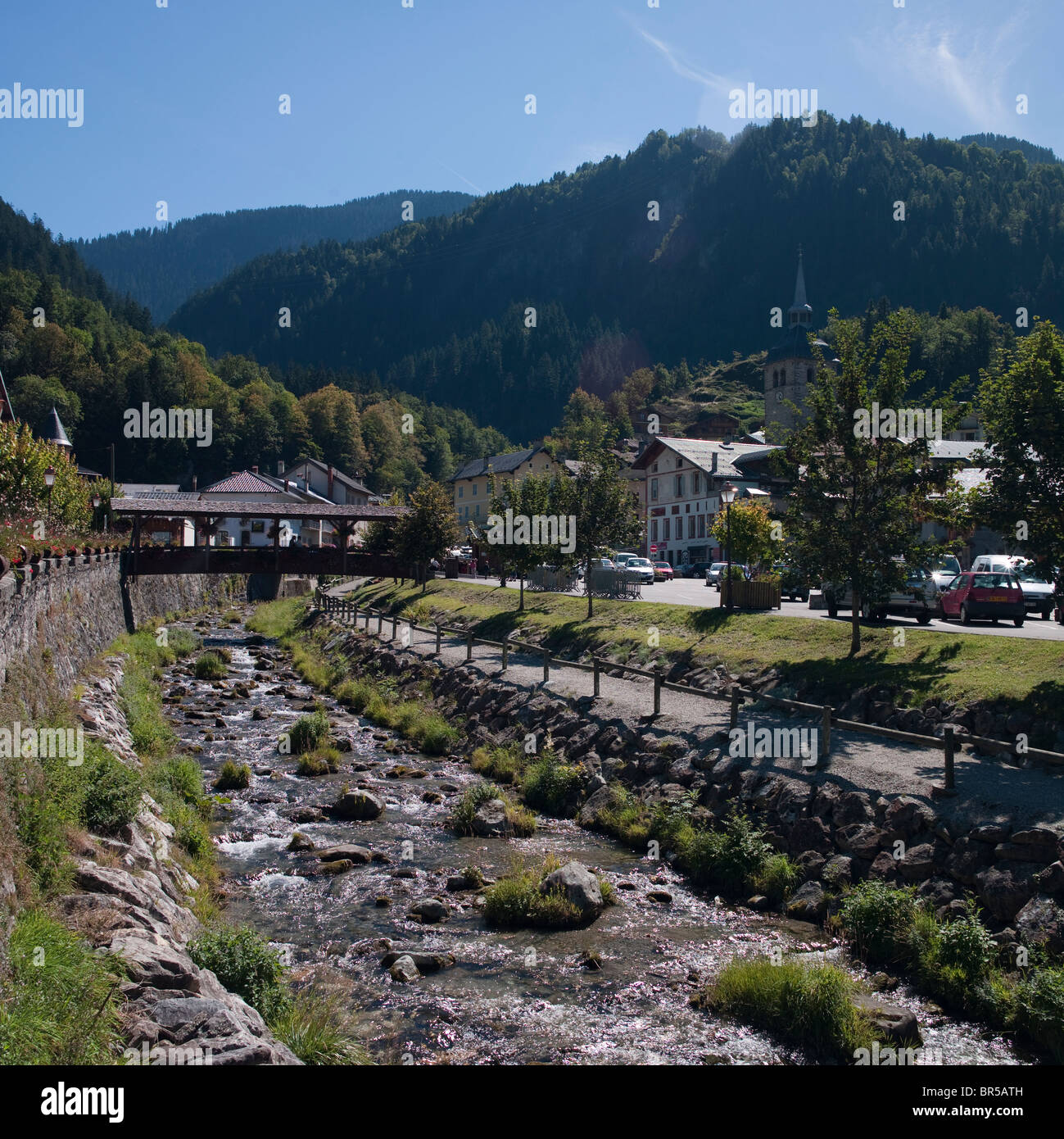 River Doron and Traditional French Alpine Village of Beaufort, France ...