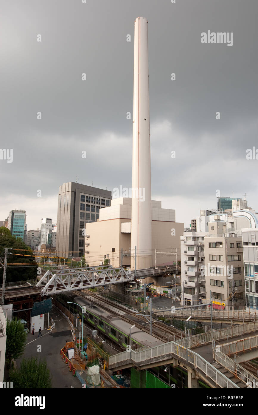 Shibuya Seisoh Kojo (garbage incinerator plant) with it's large chimney ...