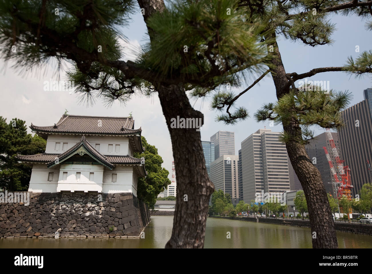 Views of Imperial Palace outer building and modern skyscrapers, in ...