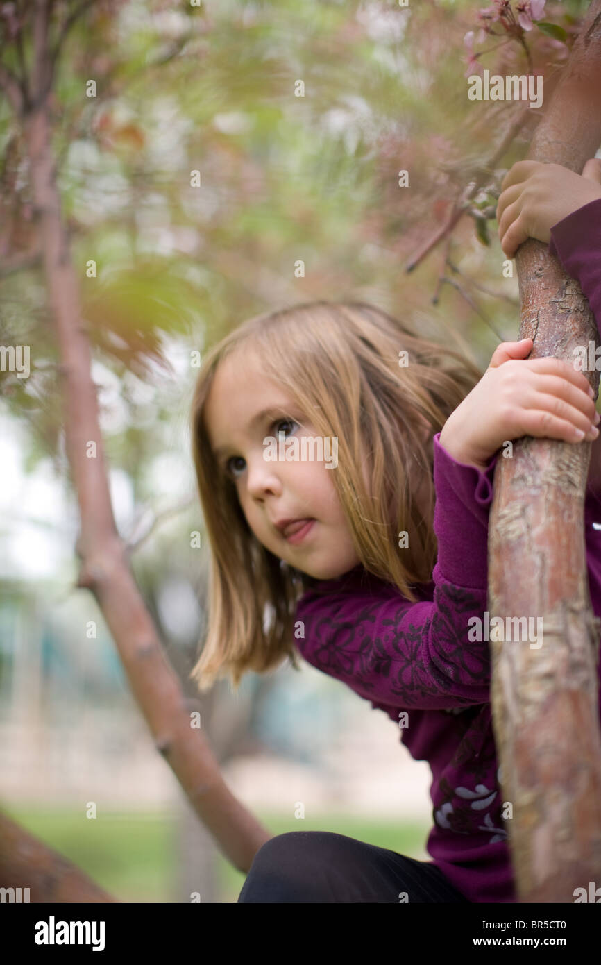 Year old girl climbing tree hi-res stock photography and images - Alamy