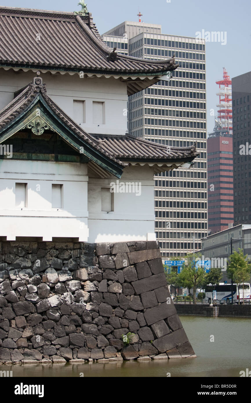 Views of Imperial Palace outer building and modern skyscrapers, in ...