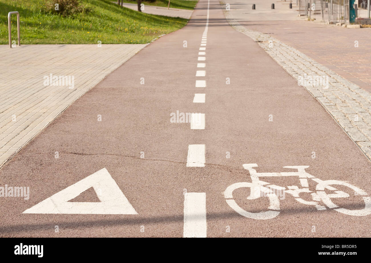 horizontal signage of bike lanes in the city, urban transport ...