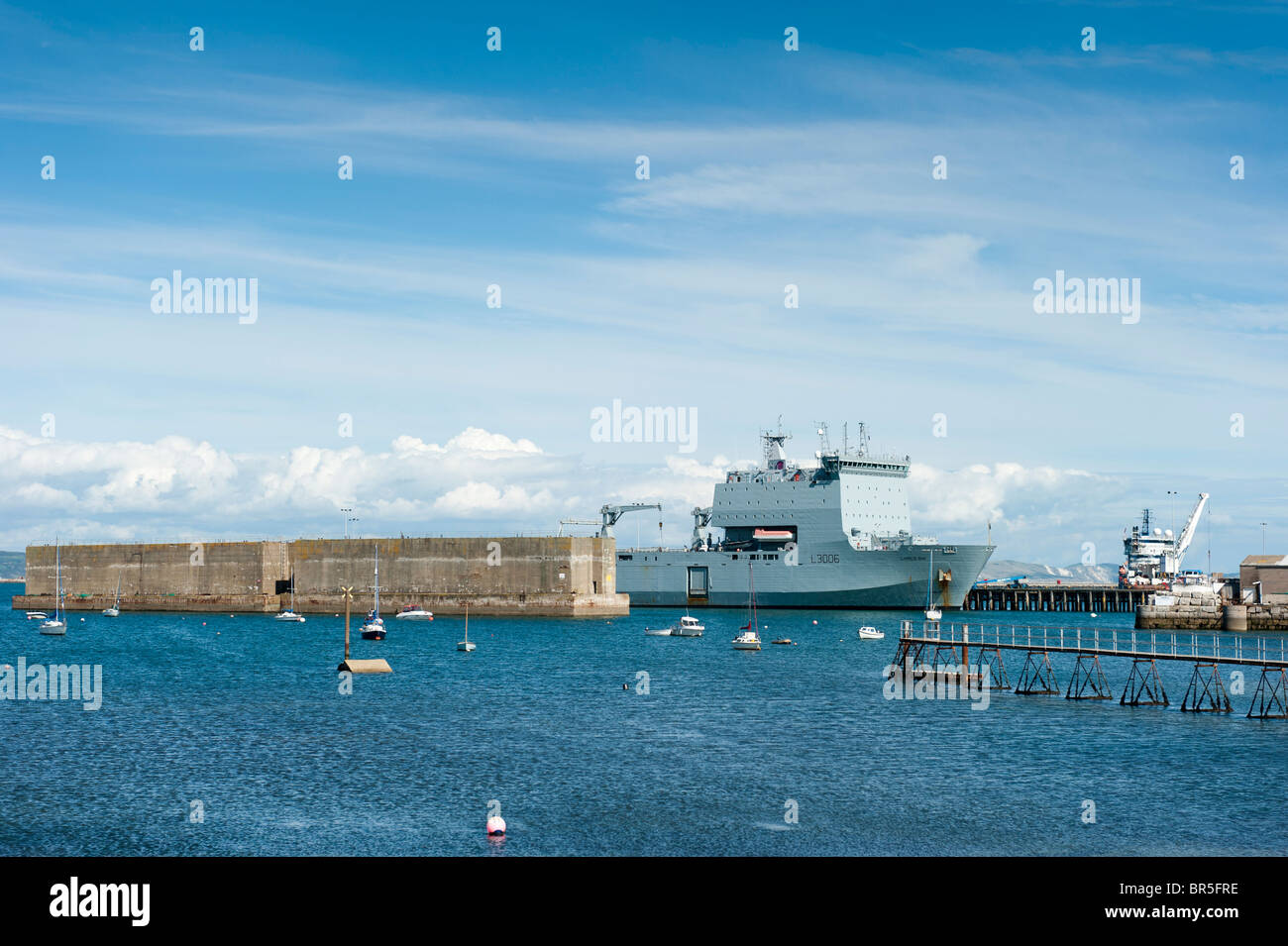 The Royal Fleet Axillary ship Largs Bay in Portland harbour Stock Photo ...