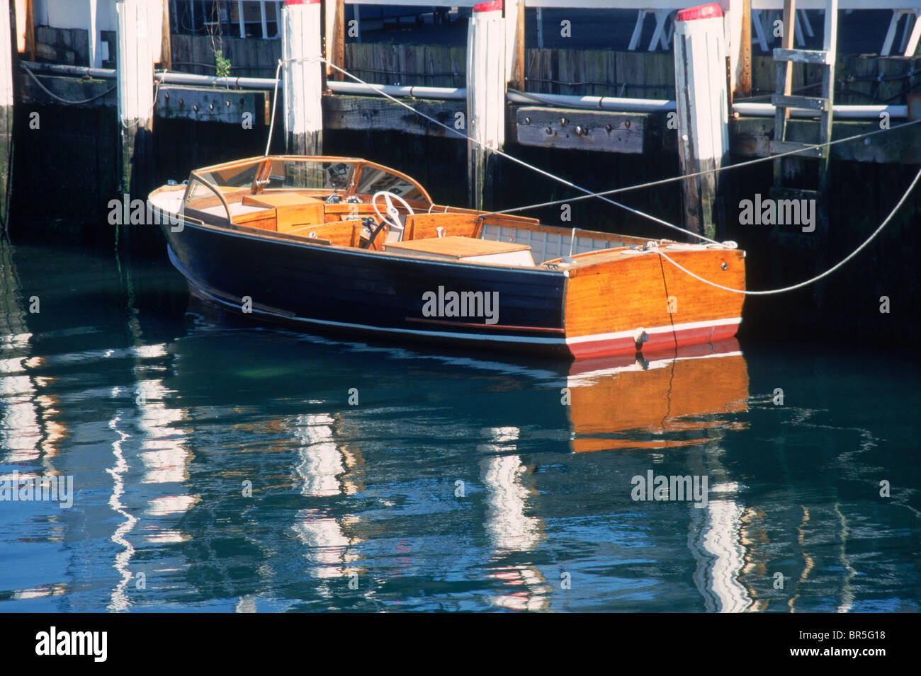 wooden boat dock sea US ocean Stock Photo - Alamy