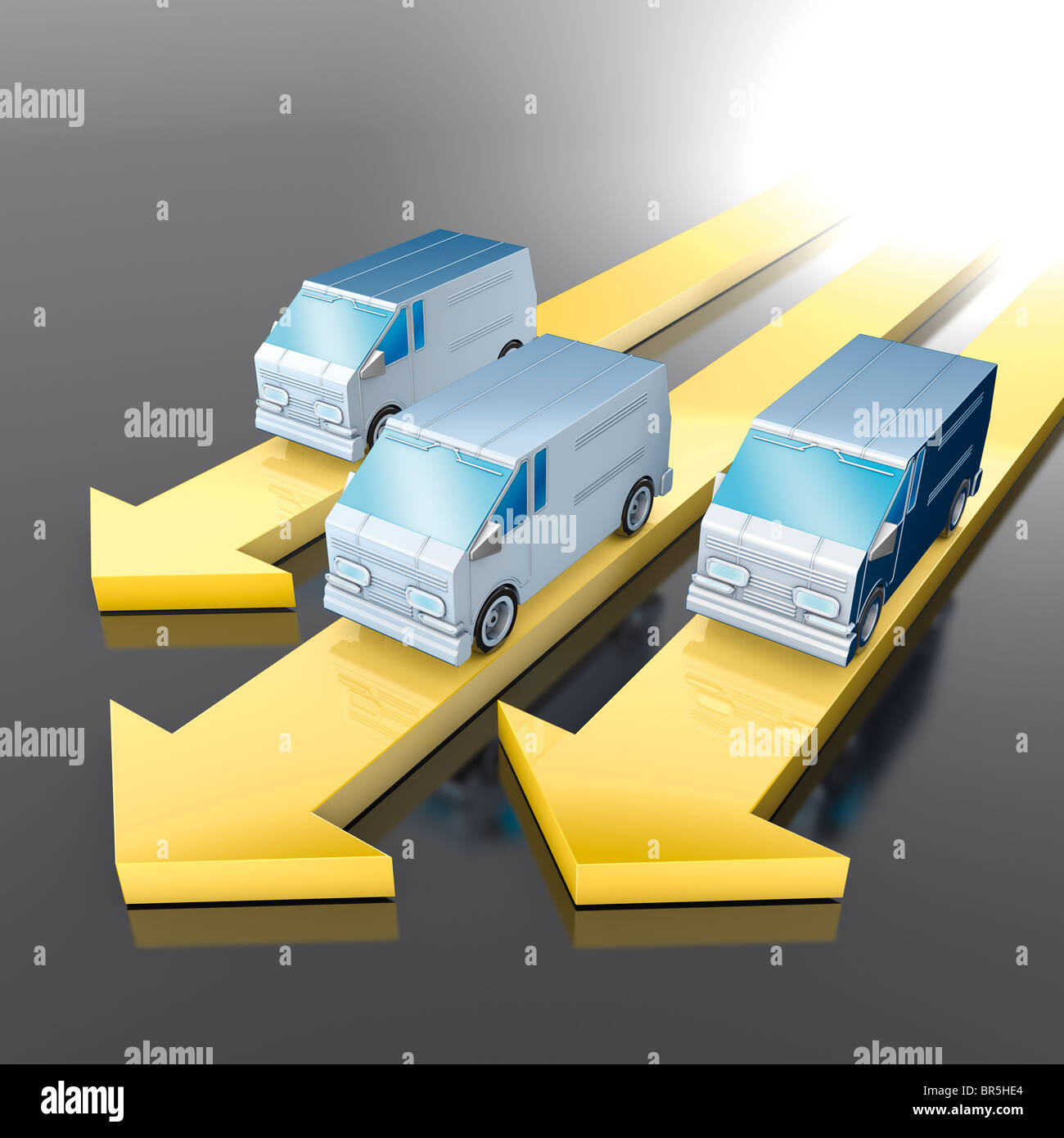 Van yellow arrows Stock Photo - Alamy