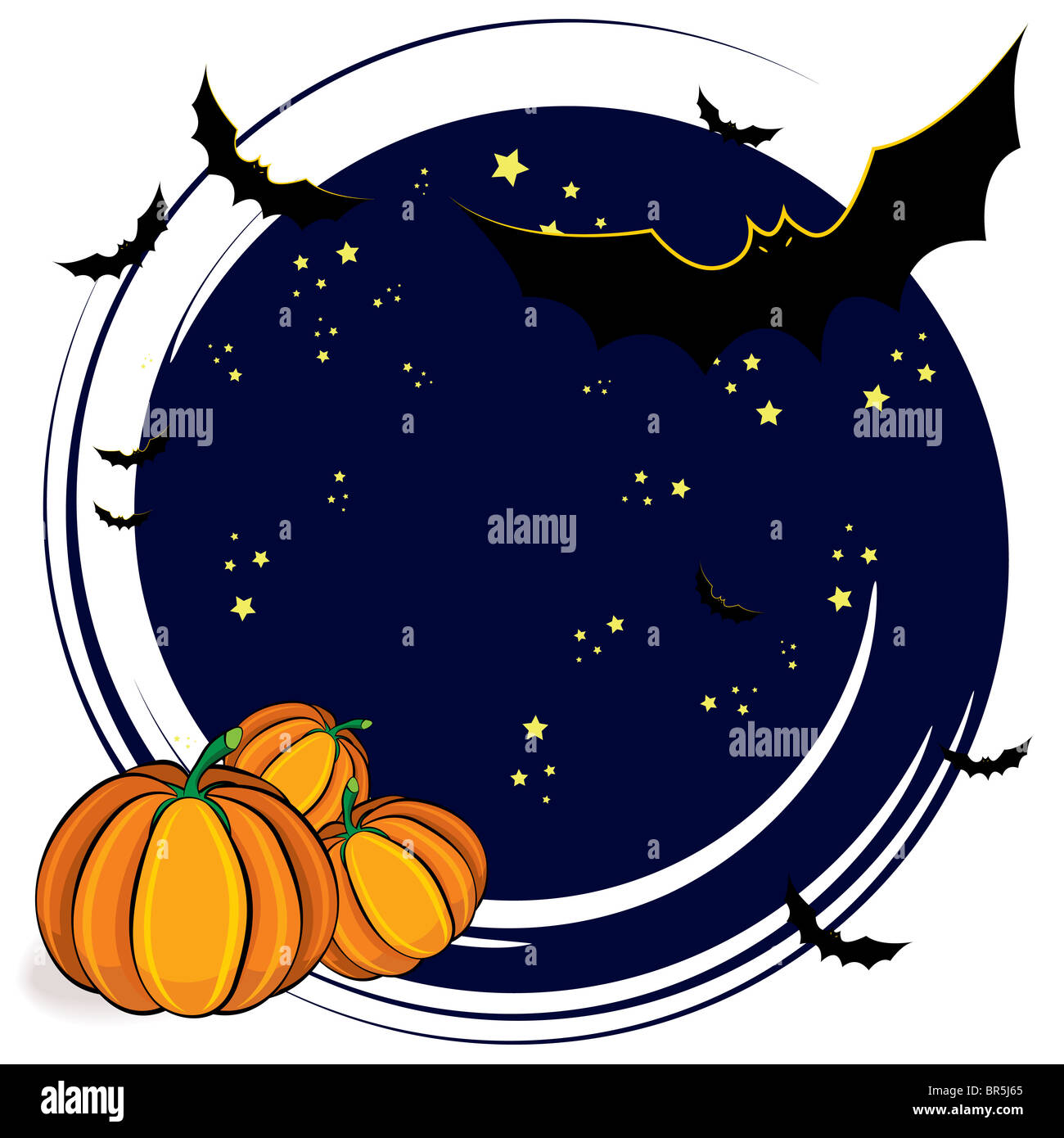 Halloween cartoon background with bats and pumpkins, illustration Stock ...