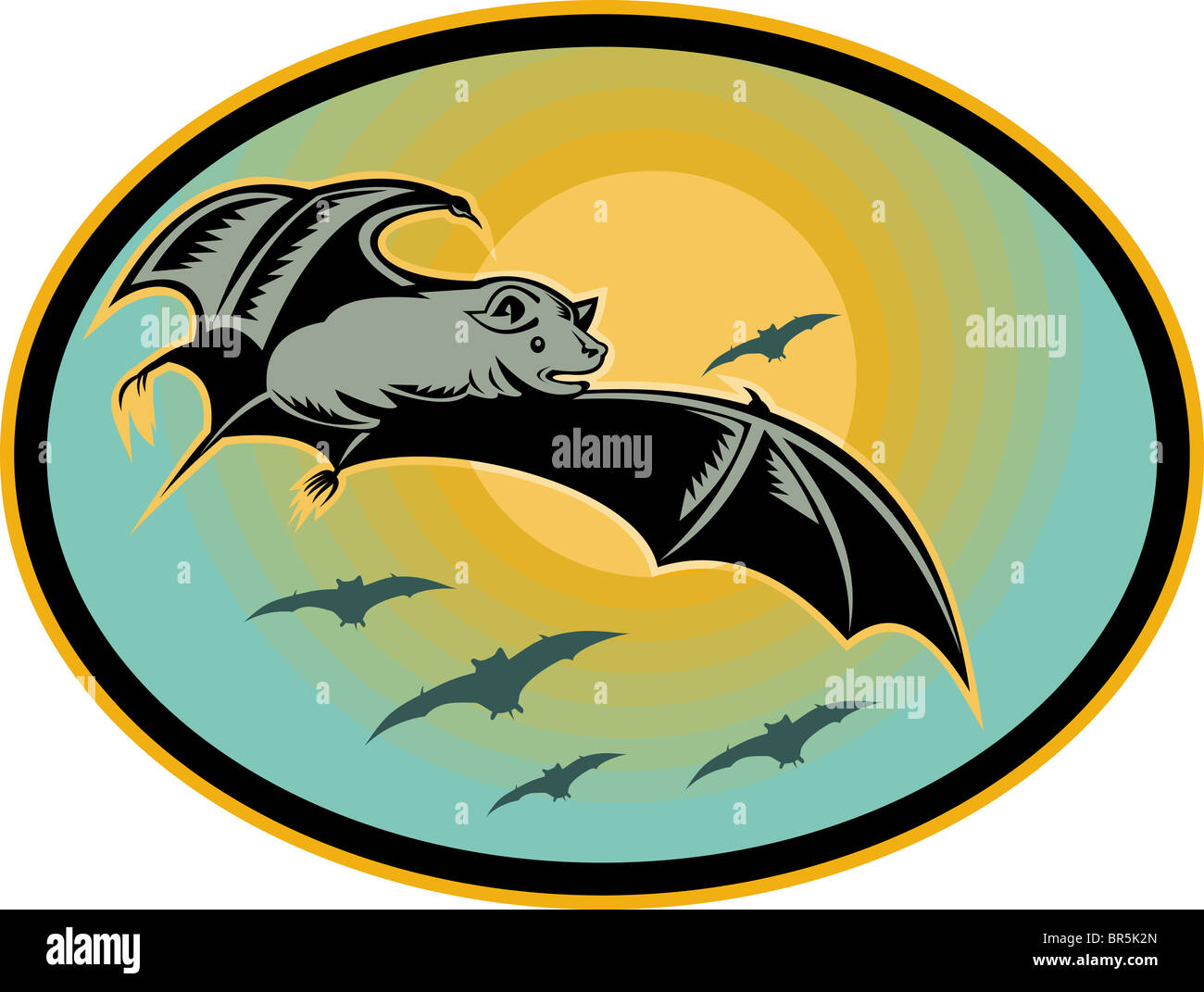 Bat flying with moon in background Stock Photo - Alamy
