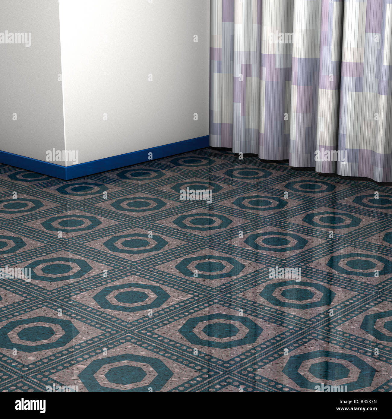 Corner blue floor and curtain Stock Photo - Alamy