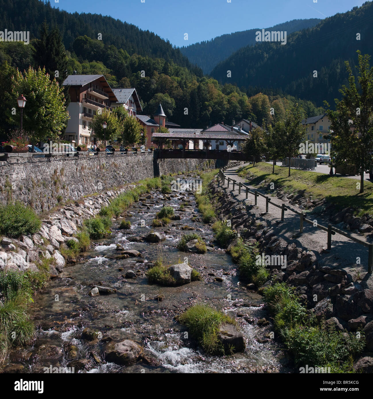 River Doron and Traditional French Alpine Village of Beaufort, France ...