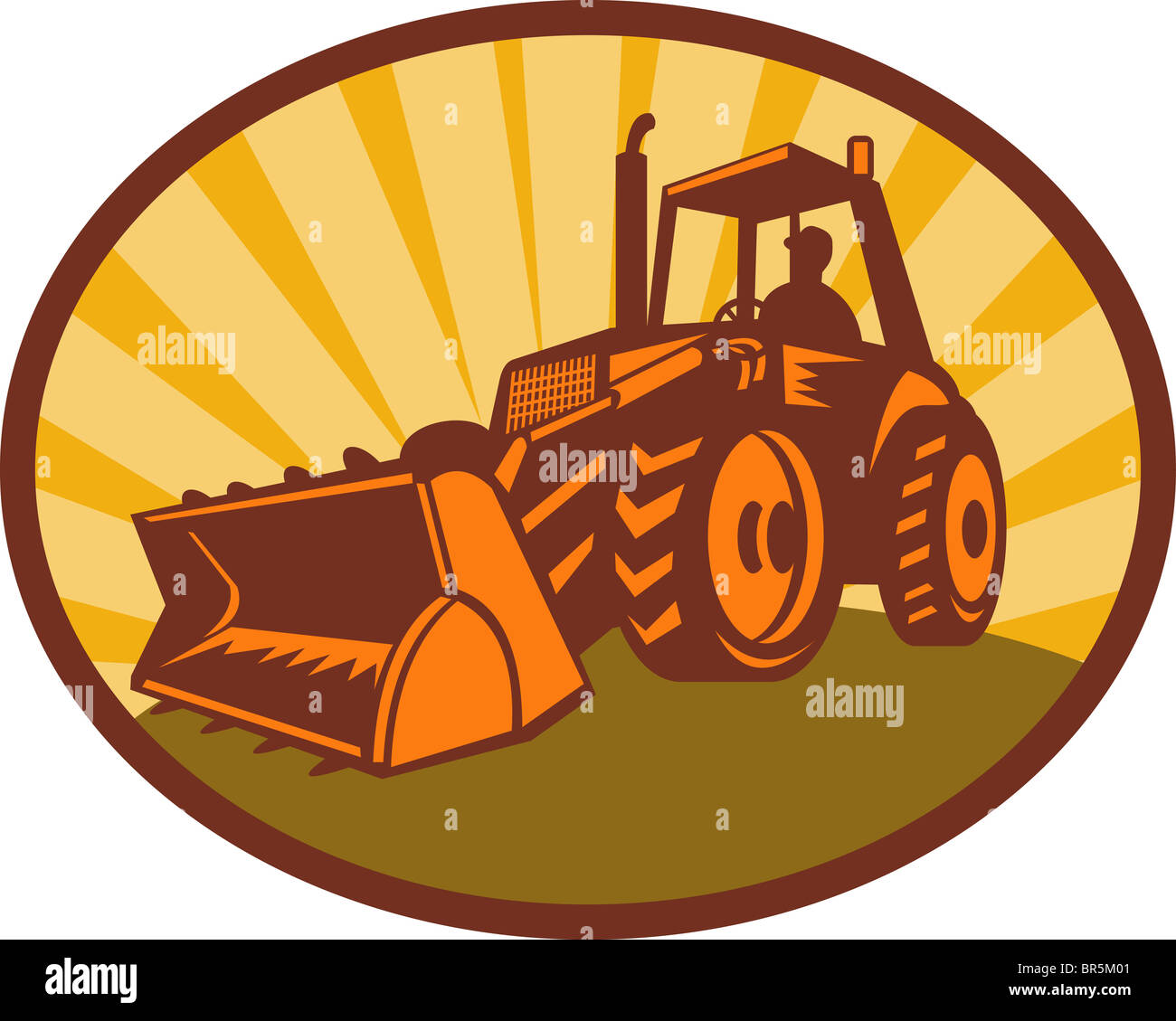 illustration of a mechanical digger excavator set inside an ellipse ...