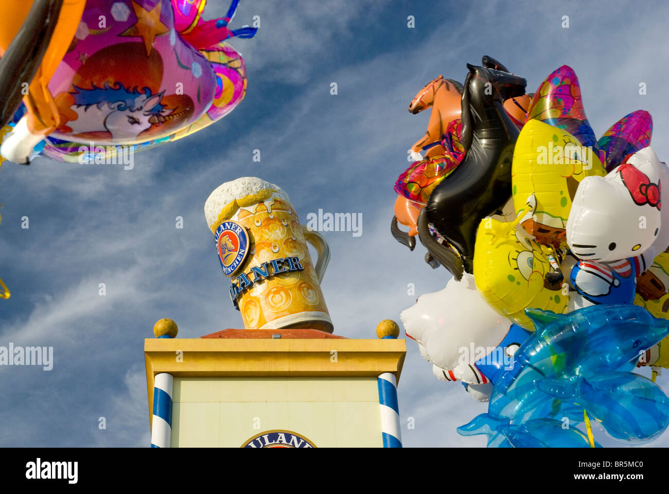 Balloons, advertisment beer stein, Oktoberfest, Munich, Germany, Europe ...