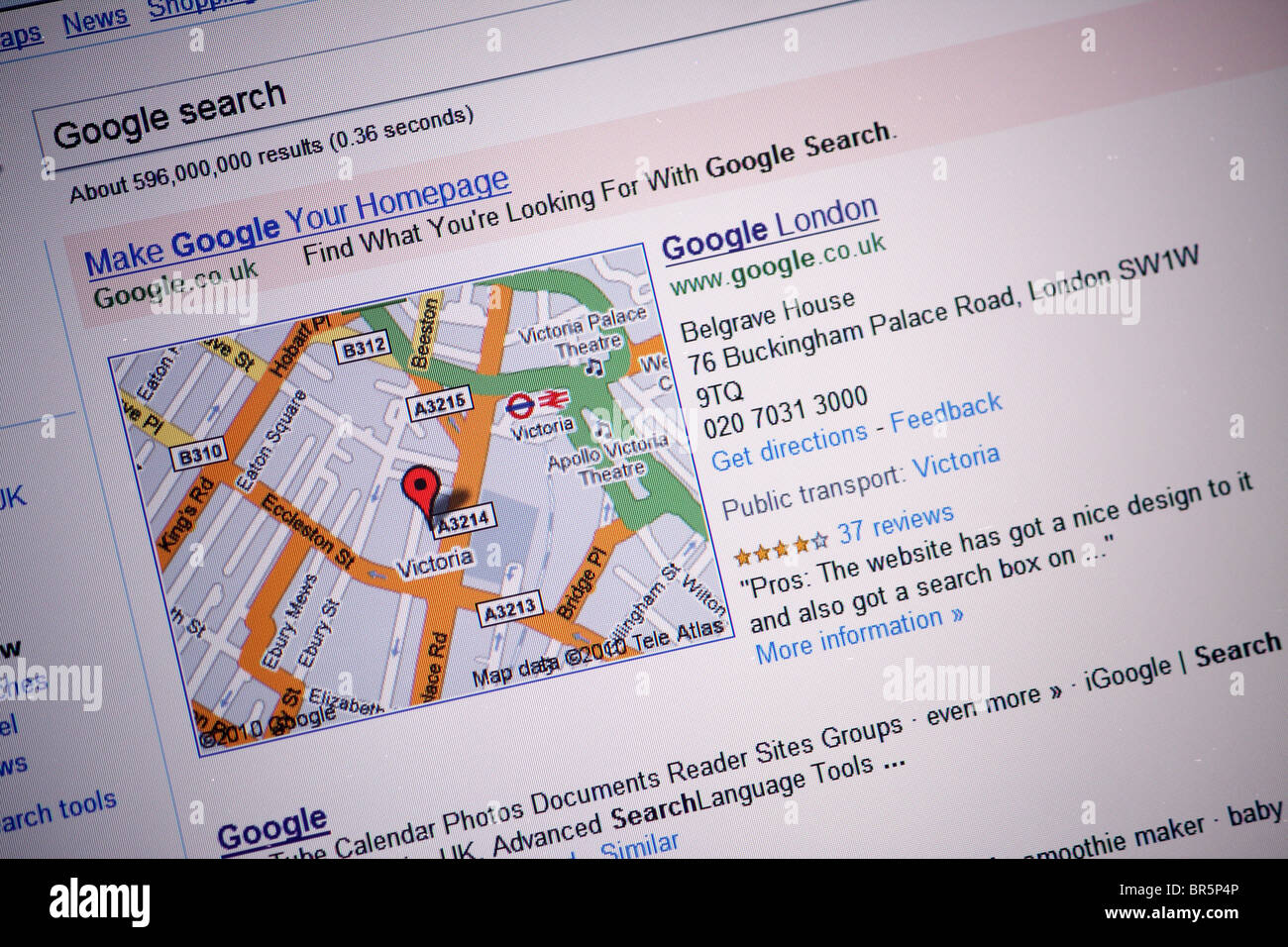 Searching the internet in Googles search engine for Google Londons ...
