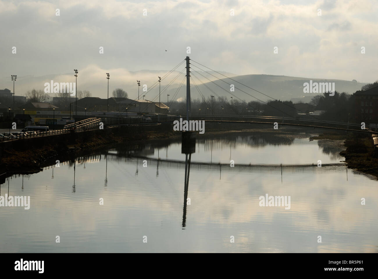 Suspension footbridge over the River Rheidol, Aberystwyth, Wales Stock ...