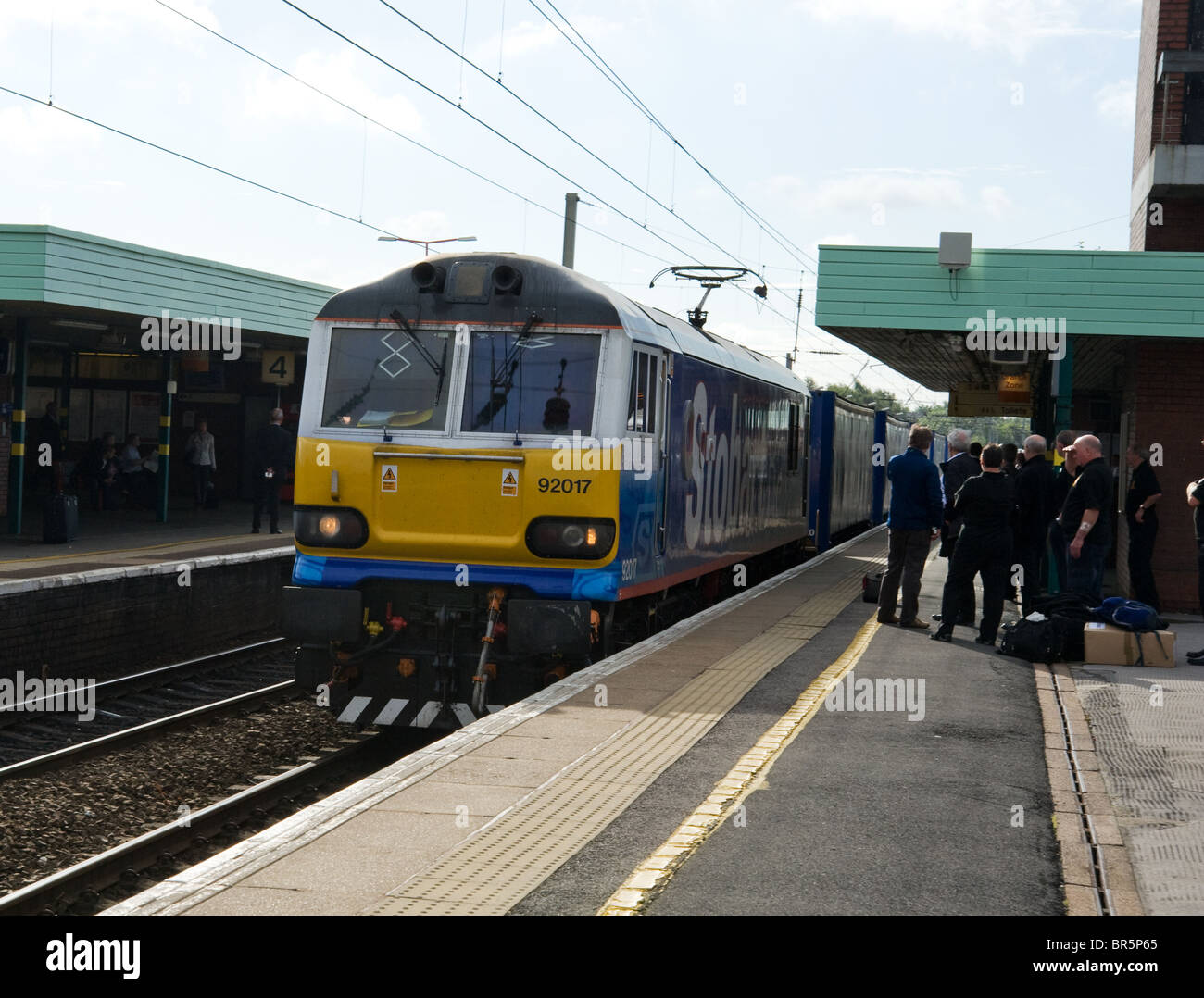 A class 92 electric locomotive operated by Eddie Stobart hauling a ...