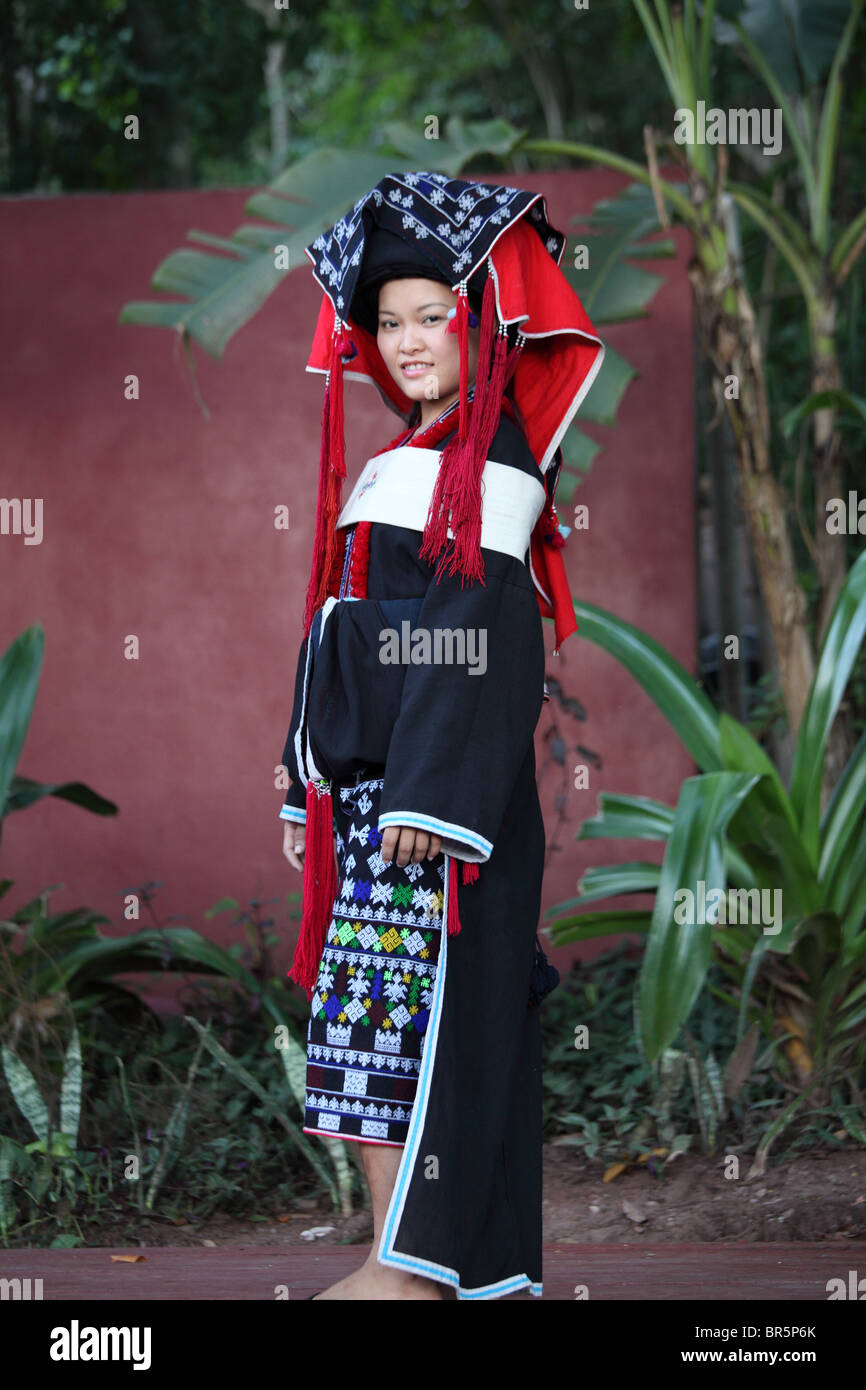 Young People showing of traditional dress of the Yao people in a ...