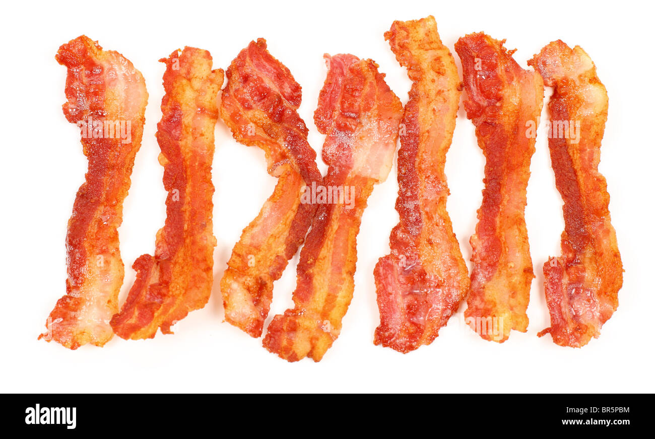 Slices of breakfast bacon isolated over white background Stock Photo ...