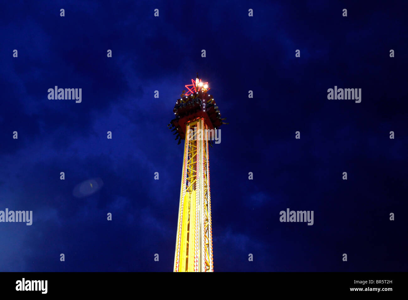 Thrilling drop tower ride at a Cape Girardeau, Missouri summer fair at ...