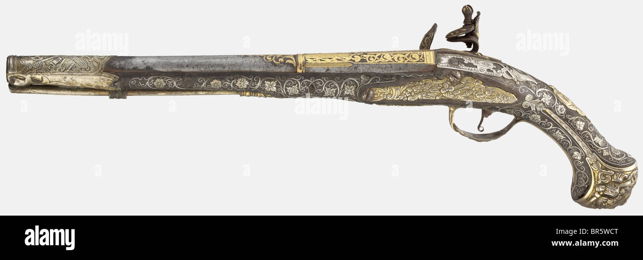 A silver-mounted Ottoman flintlock pistol, circa 1800 Two-stage barrel ...