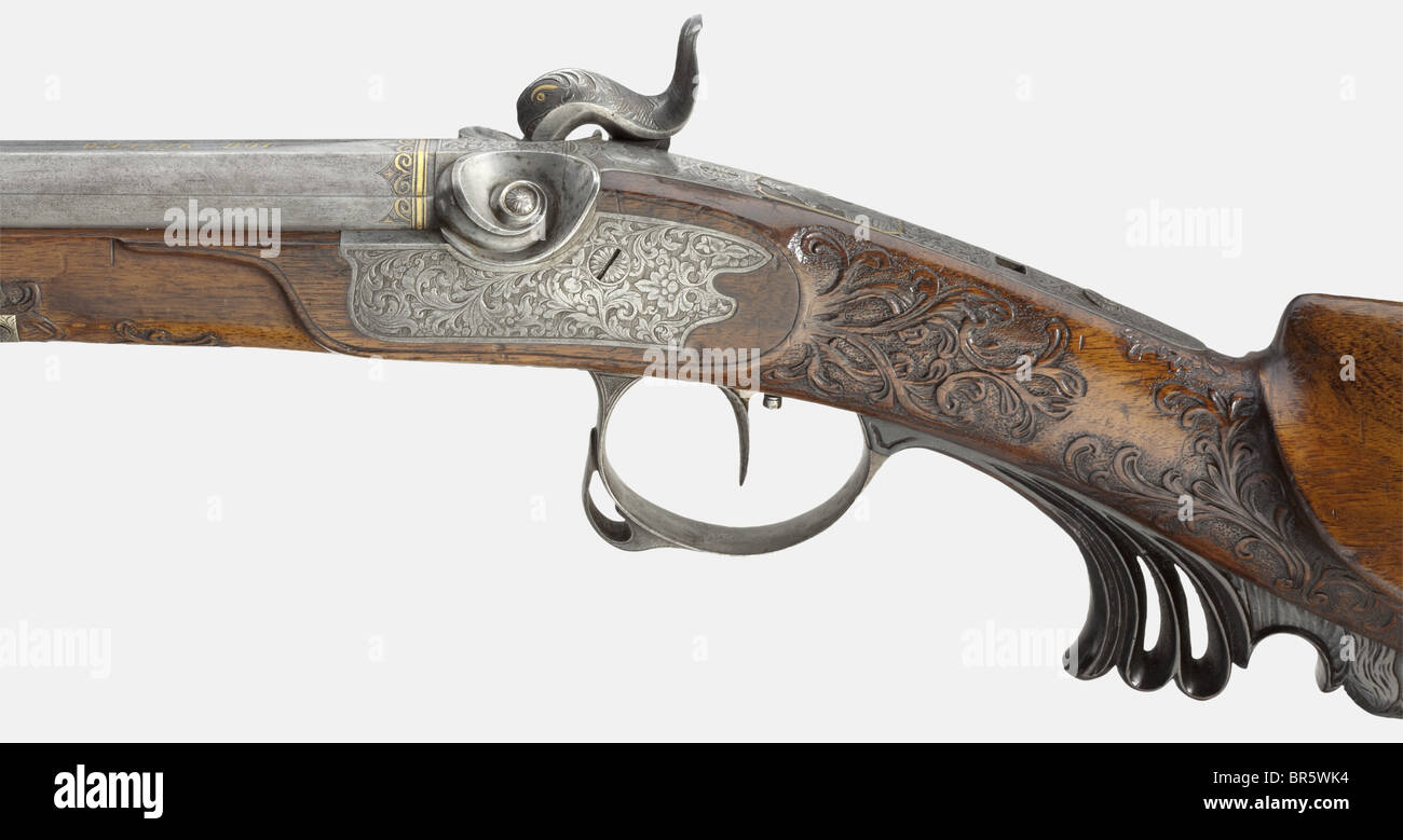 A fine percussion rifle, German, Johann Müller, circa 1850. Octagonal ...