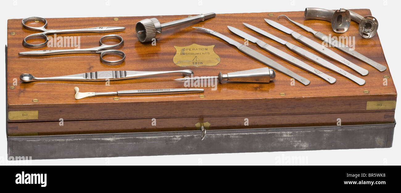 Surgical instruments of an army surgeon, World War I, Great Britain ...