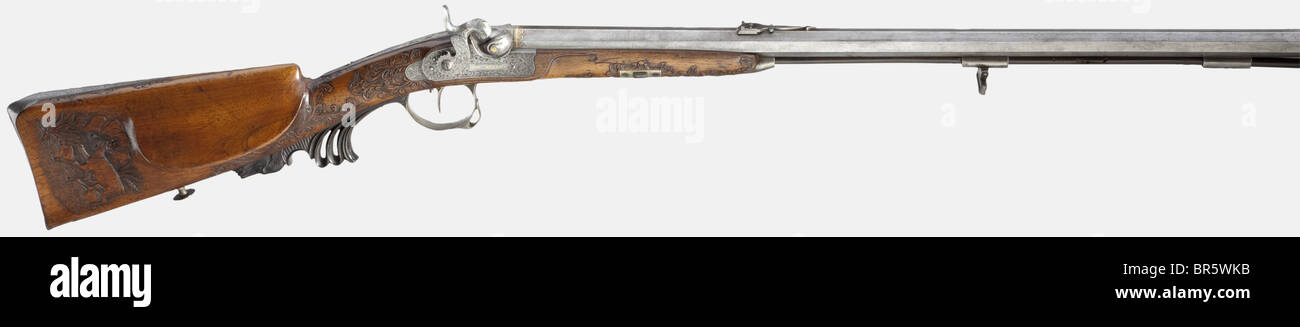 A fine percussion rifle, German, Johann Müller, circa 1850. Octagonal ...