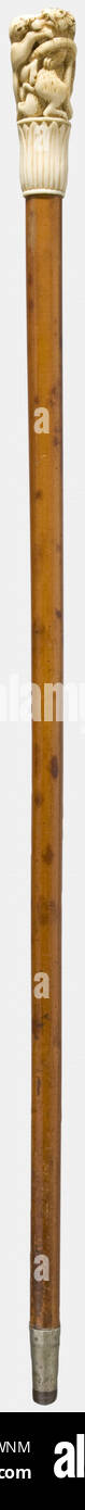 A German walking stick, circa 1800 Two-piece carved ivory pommel, both ...