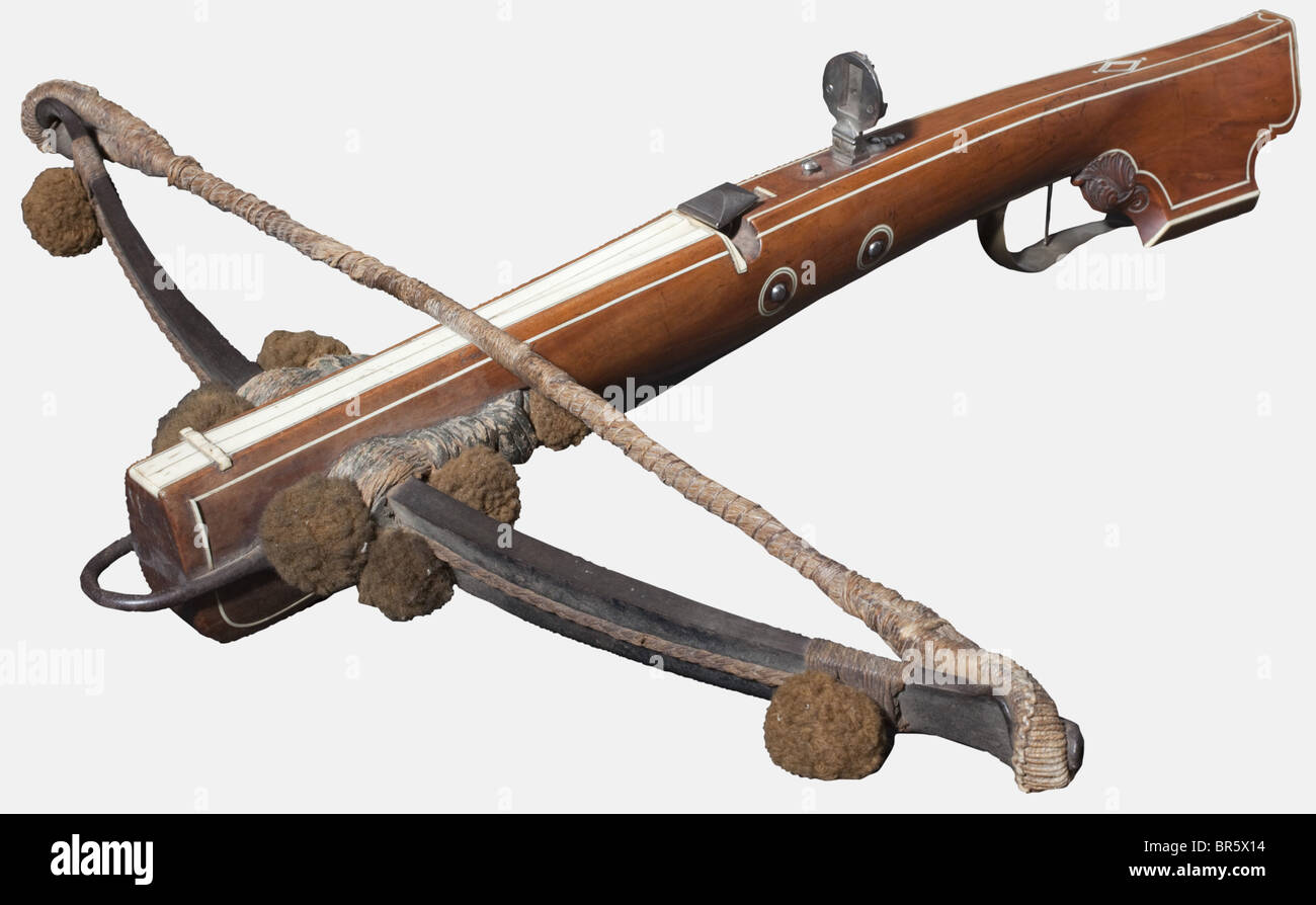 A German hunting/sporting crossbow, circa 1730 Heavy steel prod ...