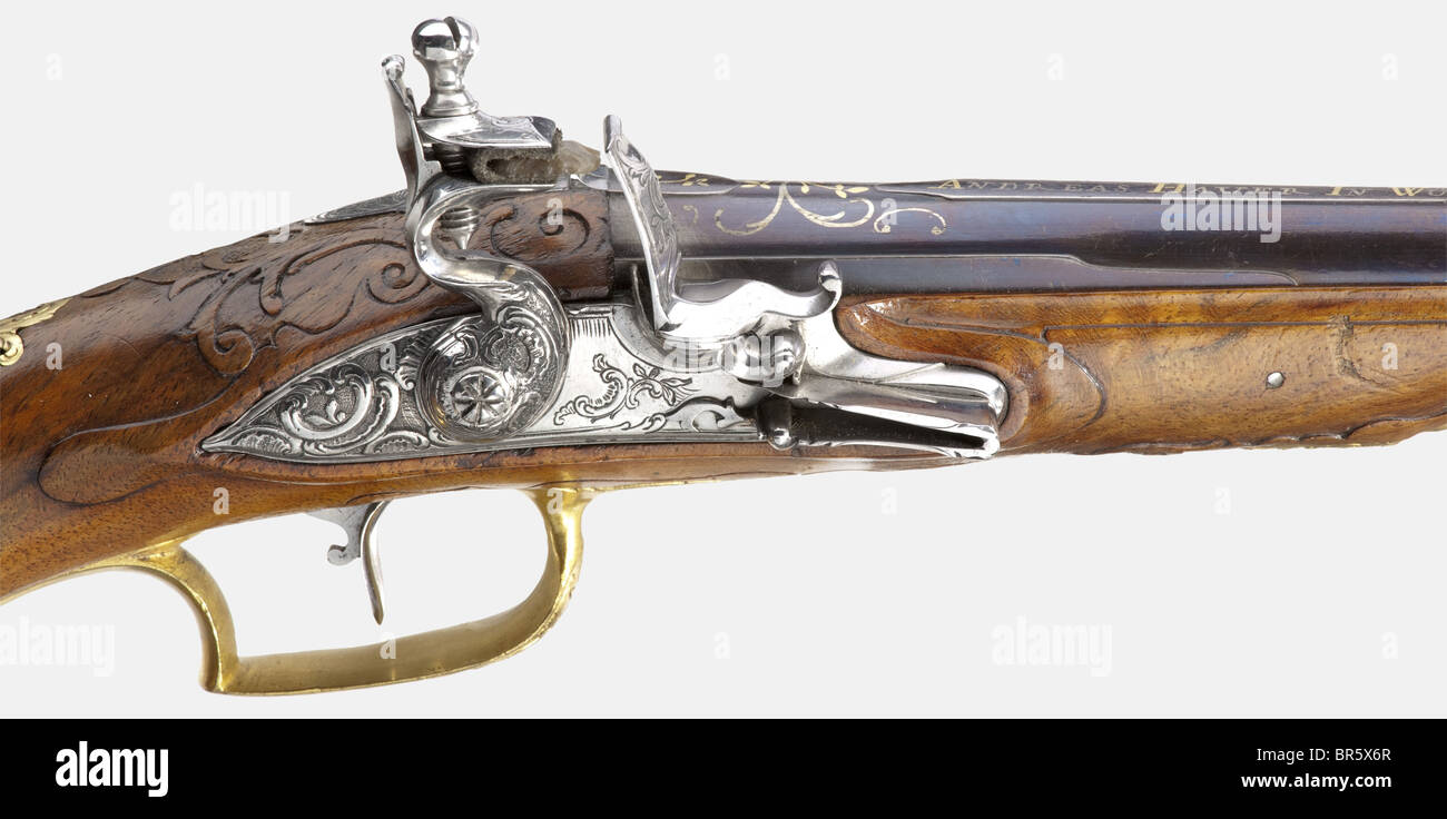 A pair of flintlock pistols, Andreas Hauer in Würzburg, circa 1760 ...