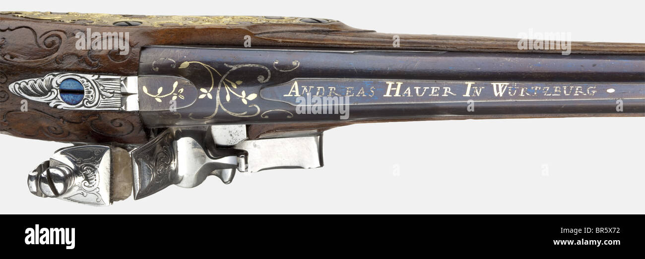 A pair of flintlock pistols, Andreas Hauer in Würzburg, circa 1760 ...