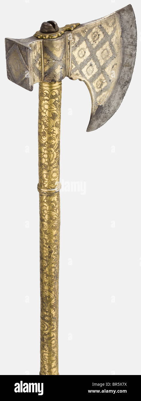 A silver-plated Indian battle axe, Gujarat, 19th century Heavy blade ...