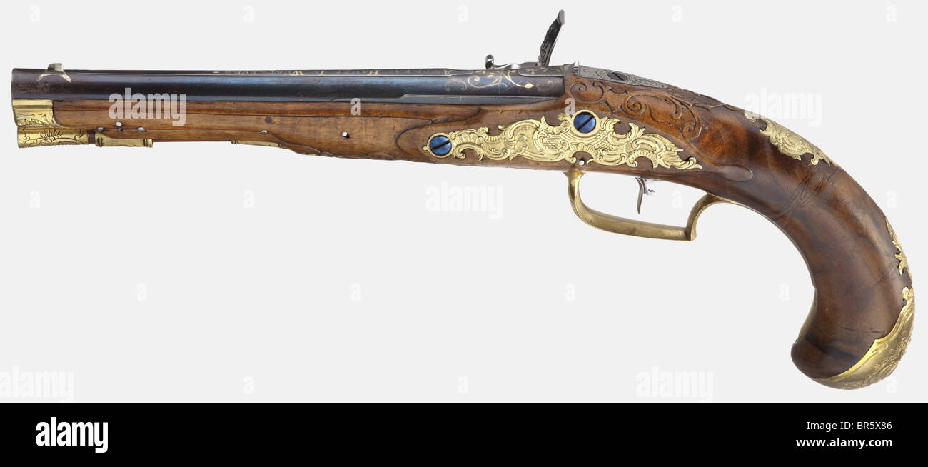 A pair of flintlock pistols, Andreas Hauer in Würzburg, circa 1760 ...