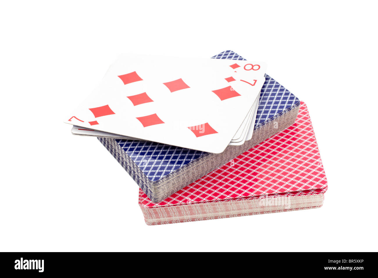 Two playing cards decks isolated on white background. horizontal shot ...