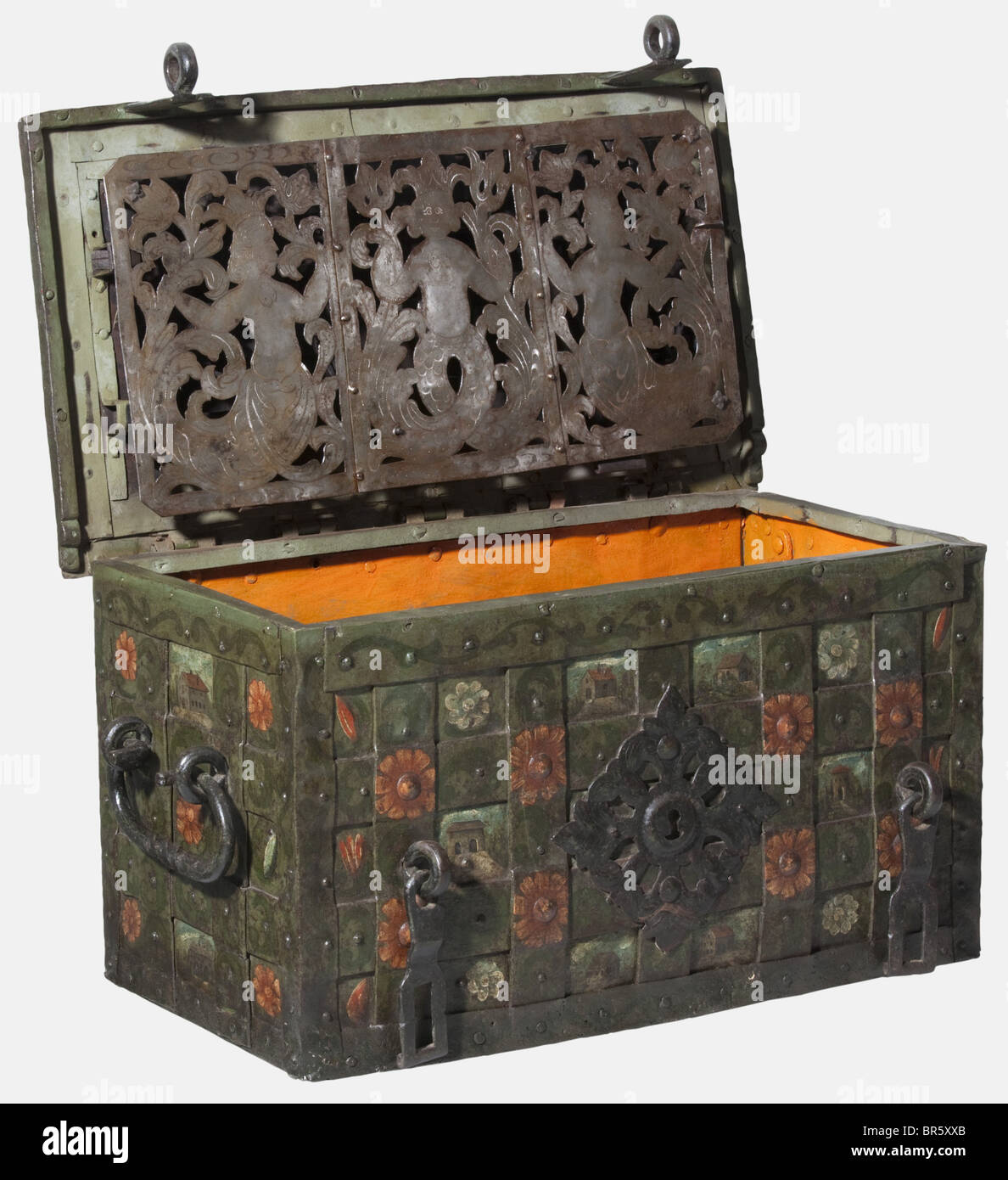A large German war chest, mid-17th century Rectangular strongbox with ...
