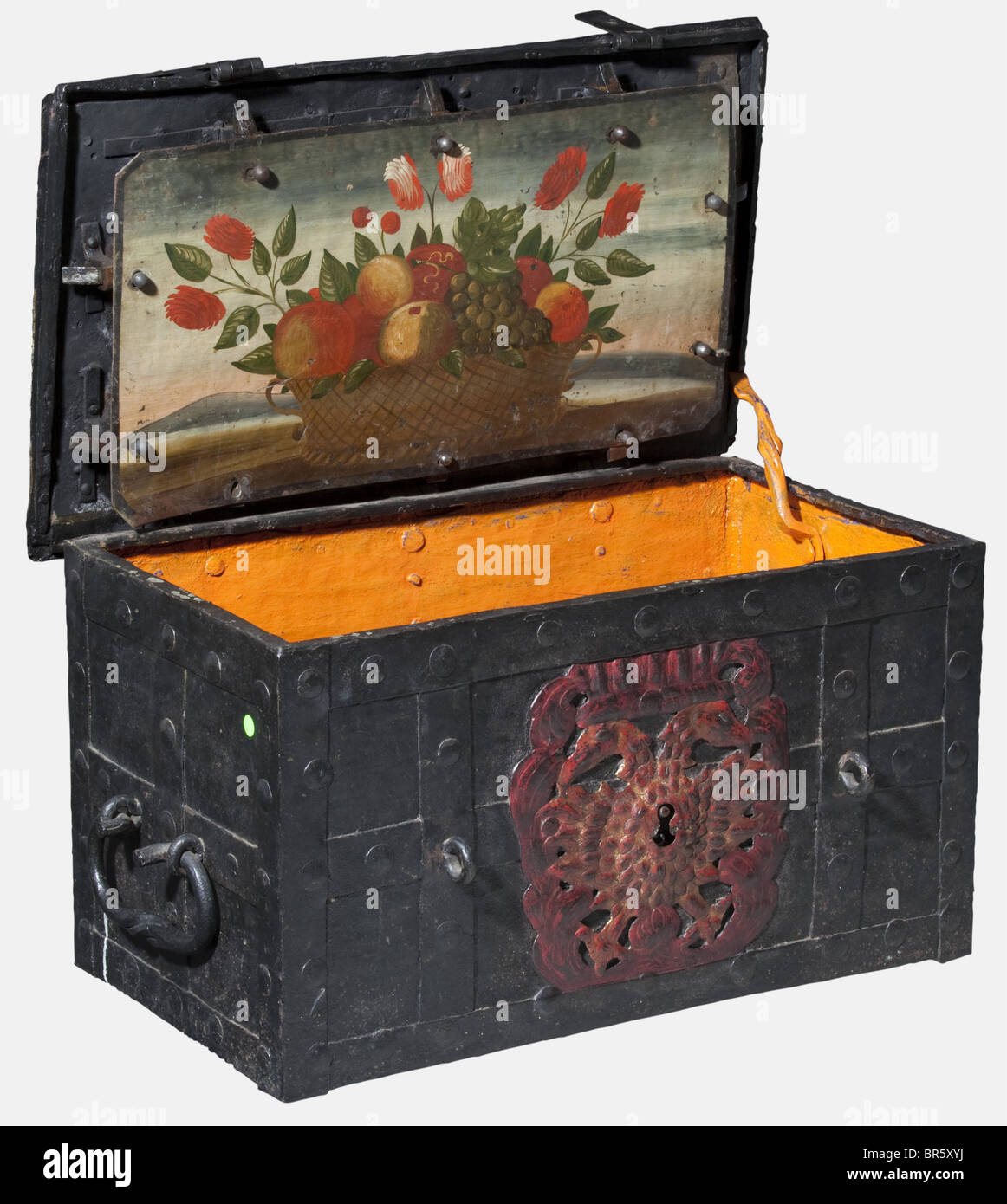A German war chest, circa 1750 Rectangular strongbox with iron strap ...