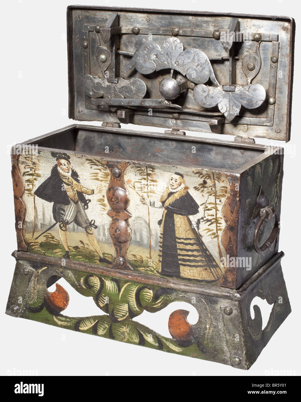 A painted iron casket, Nuremberg, circa 1600 Rectangular casket made ...