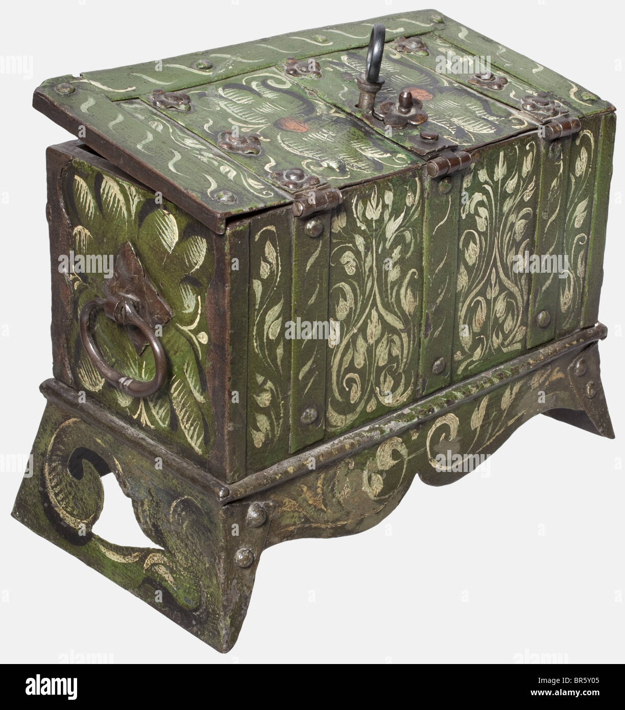 A painted iron casket, Nuremberg, circa 1600 Rectangular casket made ...