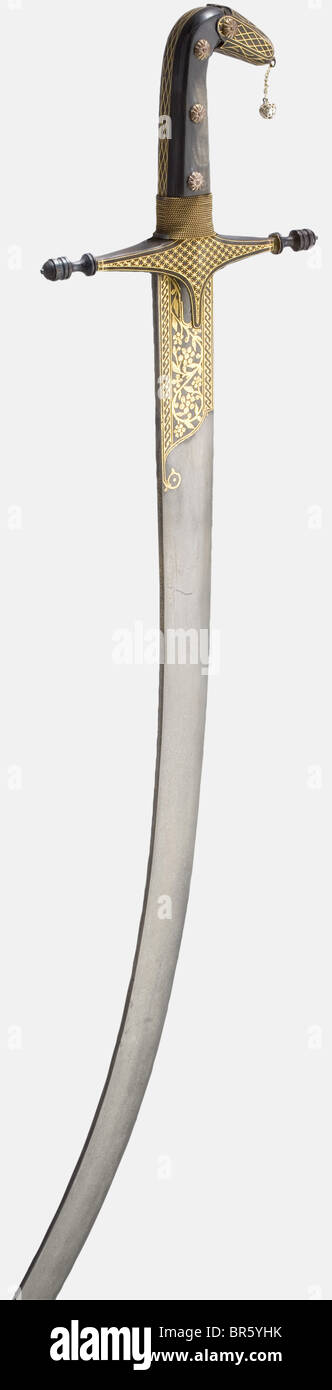 A gold-inlaid Syrian shamshir, 18th/20th centuries Heavy, single-edged ...