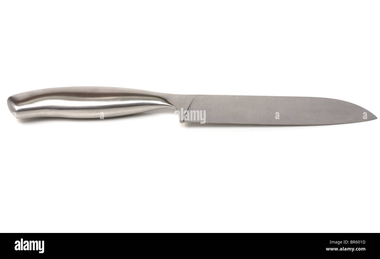 Large metallic knife on a white background Stock Photo - Alamy