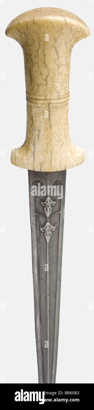 An Ottoman spear point dagger, circa 1800 A double-edged wootz-Damascus ...